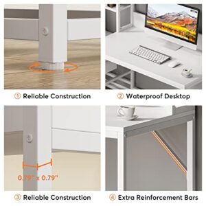 LITTLE TREE Computer Desk with Drawers and Hutch, Rustic Office Desk with Storage Shelves for Home Office