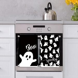 AnyDesign Halloween Kitchen Towel 18 x 28 Inch Black White Ghost Dishcloth Scary Hand Drying Tea Towel for Halloween Baking Cooking Home Kitchen Decor Housewarming Gift, 2Pcs