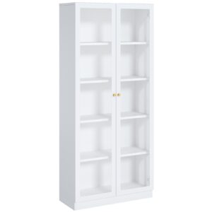 ironmix metal bookcase with acrylic door and adjustable shelves, 70.87" h 31.5" w storage cabinet 5 tier, dust proof display shelf, white