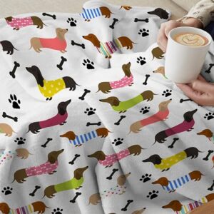 Acomfykets Dachshund Blanket Gift for Girls Boys, Dog Throw Blanket Gift for Kids Super Cozy Lightweight Flannel Paw Throws Bone Blankets for Bed Sofa Couch 40x50Inch