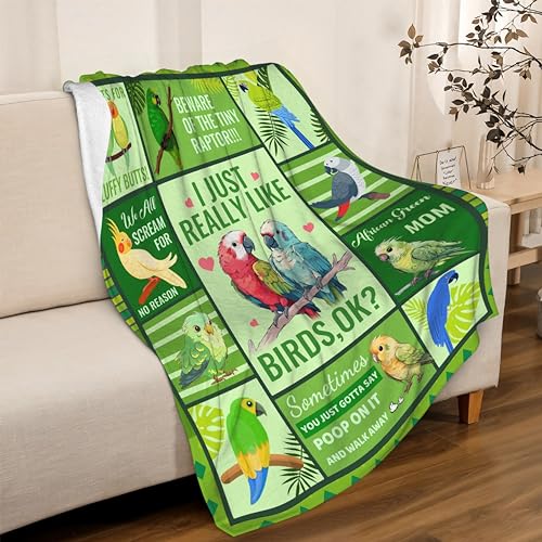 Parrot Cockatiel Collage Blanket, Gift for Teen Men Women Parrot Lover, I Just Really Like Birds, Soft Lightweight Plush Flannel Throw, for Bed Sofa Office Room Decoration 40''x 50'' for Kids/Child