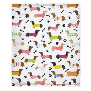 Acomfykets Dachshund Blanket Gift for Girls Boys, Dog Throw Blanket Gift for Kids Super Cozy Lightweight Flannel Paw Throws Bone Blankets for Bed Sofa Couch 40x50Inch