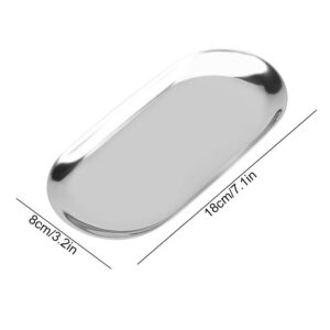 Trinket Tray, Stainless Steel Decorative Tray Oval Vanity Tray Small Perfume Tray for Perfume, Cosmetics, Jewelry, Makeup or Tea Fruit (18 * 8cm/7.1 * 3.2in, Silver)