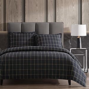 HiEnd Accents Windowpane 3 Piece Super Queen Duvet Cover Set, Black Plaid Bedding Set, Classic Modern Rustic Bed Set, 1 Duvet Cover and 2 Pillow Shams