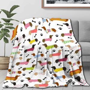 Acomfykets Dachshund Blanket Gift for Girls Boys, Dog Throw Blanket Gift for Kids Super Cozy Lightweight Flannel Paw Throws Bone Blankets for Bed Sofa Couch 40x50Inch