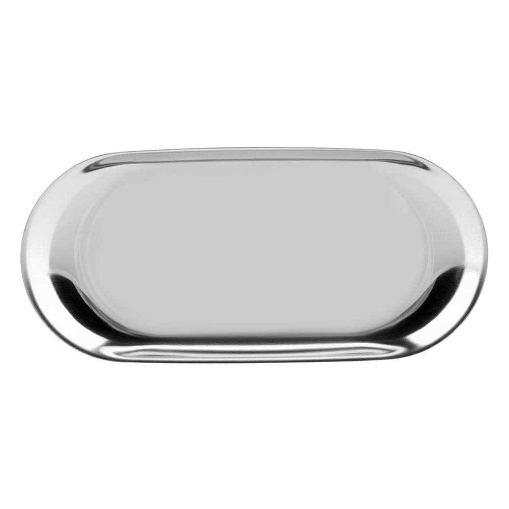 Trinket Tray, Stainless Steel Decorative Tray Oval Vanity Tray Small Perfume Tray for Perfume, Cosmetics, Jewelry, Makeup or Tea Fruit (18 * 8cm/7.1 * 3.2in, Silver)