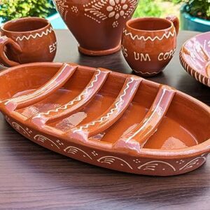 Large Traditional Portuguese Pottery Terracotta Clay Sausage Roaster Made in Portugal