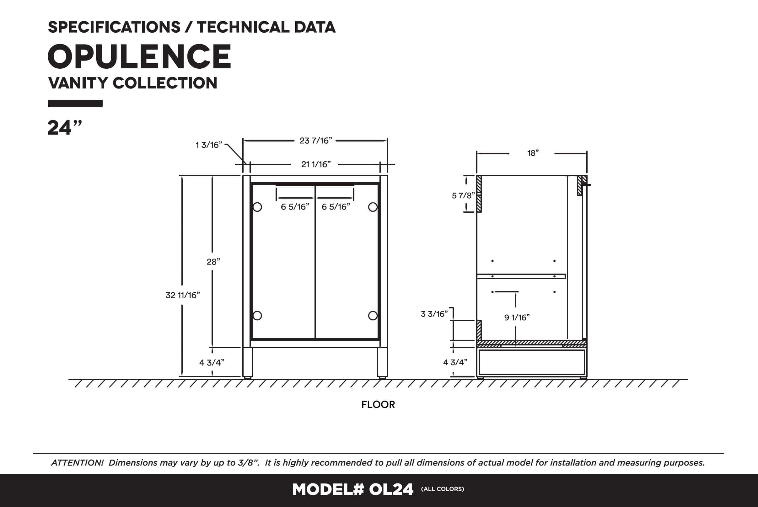 Fine Fixtures Opulence Collection 24 in. W x 18 in. D x 33 in. H Bathroom Vanity in Mint Green with White Matte Sintered Stone Sink - Black Hardware