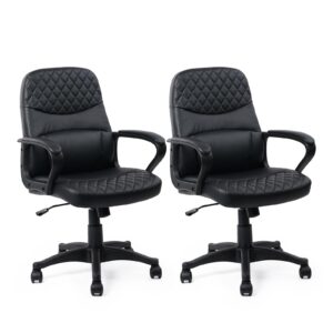 clatina office chair - mid back leather computer desk chair with wheels, ergonomic executive swivel chair with lumbar support, armrest for home office black, 2 pack