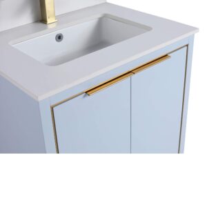 Fine Fixtures Opulence Collection 24 in. W x 18 in. D x 33 in. H Bathroom Vanity in Pastel Blue with White Matte Sintered Stone Sink - Satin Brass Hardware