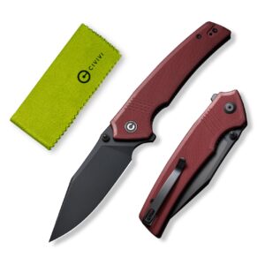 civivi tranquil folding pocket knife for edc, 3.7'' swedish 14c28n blade, ergonomic grip, solid liner lock, reversible pocket clip c23027-2（burgundy）