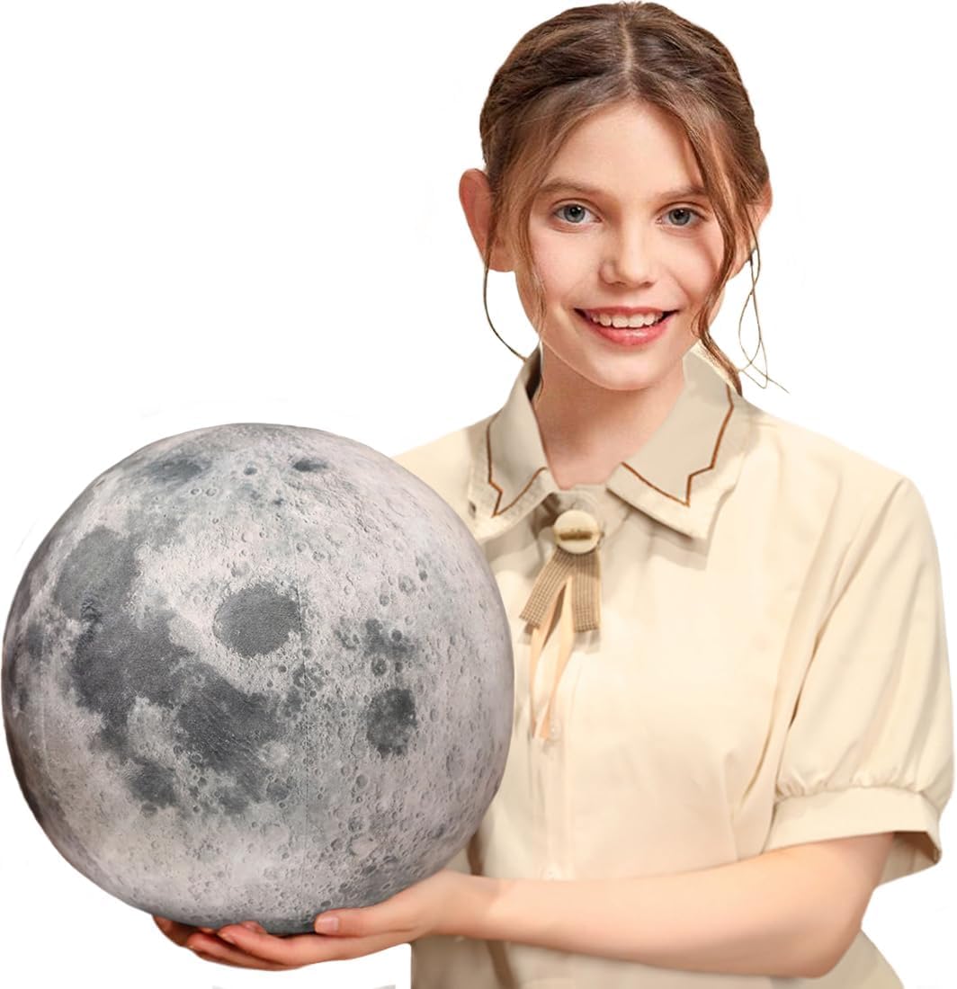 XIGUI Ultra-ealistic 3D Planet,Moon,Earth,The Sun,Pillow Plush Toys,for Kids Teens Adults, for Teachers and Parents, Educational Toy Learning, 10.6 in (The Moon)