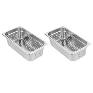 dynami 2-pack anti-jam perforated stainless steel steam table pan, 1/3 size, 4" deep commercial chafing steam table pan hotel pans,catering food pan (2-pack,1/3 size, 4" deep)