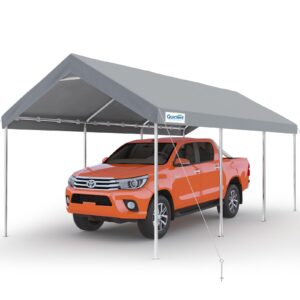 quictent 10x20 ft heavy duty carport car canopy galvanized car tent outdoor boat shelter with reinforced structure - grey