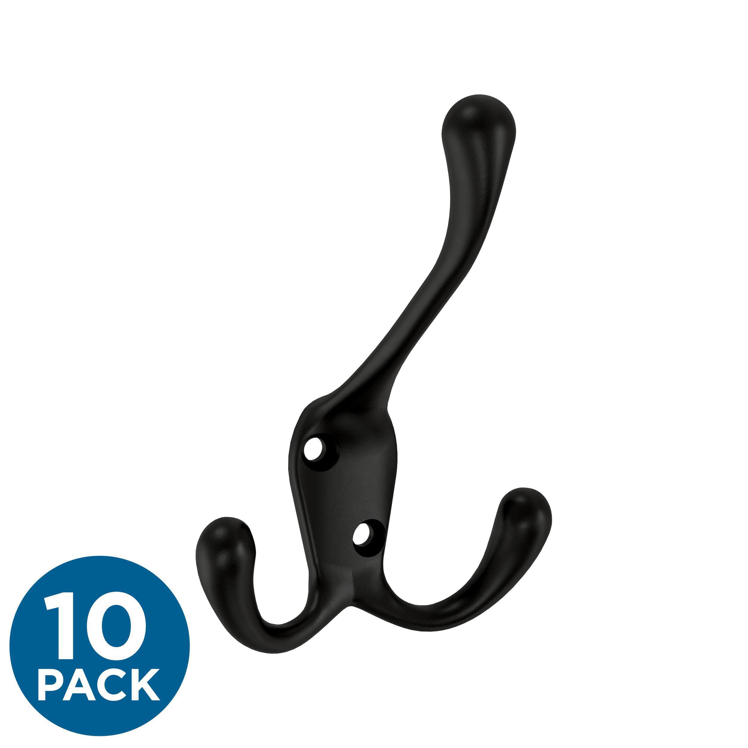 Franklin Brass (10-Pack Triple Wall Hooks 3-Prong Hooks for Hanging Matte Black Wall Mount Hanger Backpack, Purse, Bag, Towel Organization Decorative Wall Hooks B13539K-FB-C