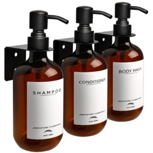 supforce shampoo dispenser for shower wall mount, no drill shampoo and conditioner dispenser with matte pump and waterproof labels, shower soap dispenser wall mounted for home bathroom - amber