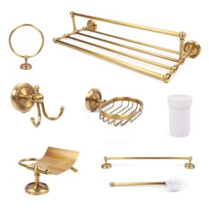 7x vintage copper wall mounted towel rack kit bathroom hardware complete toilet paper brush holder ring soap towel rack for bathroom, toilet