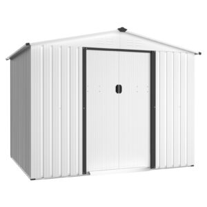 crownland outdoor 6 x 8 feet storage shed backyard garden vented tool house with sliding door outdoor lawn steel roof sheds (cool white)