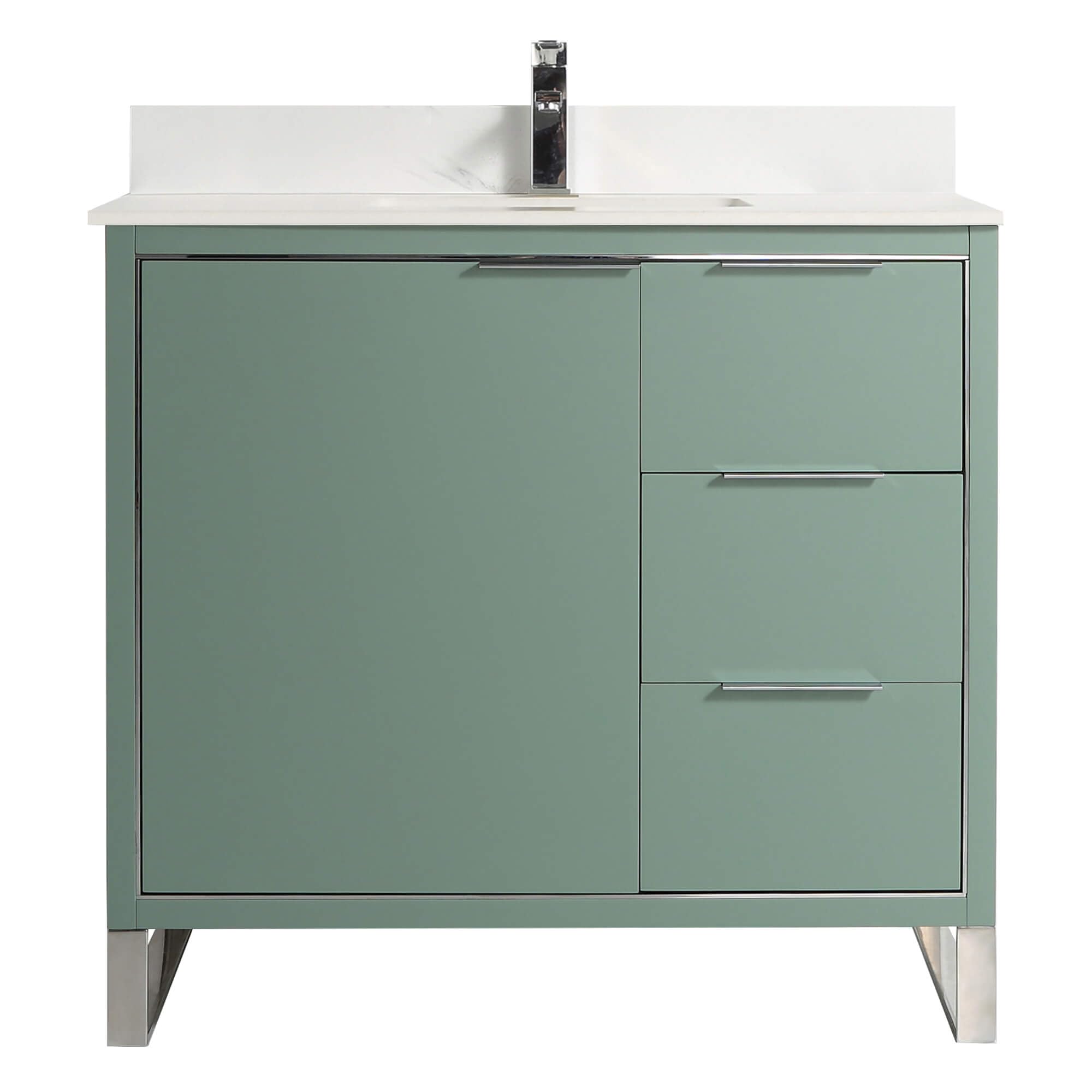 Fine Fixtures Opulence Collection 36 in. W x 18 in. D x 33 in. H Bathroom Vanity in Mint Green with White Carrara Sintered Stone Sink - Chrome Hardware