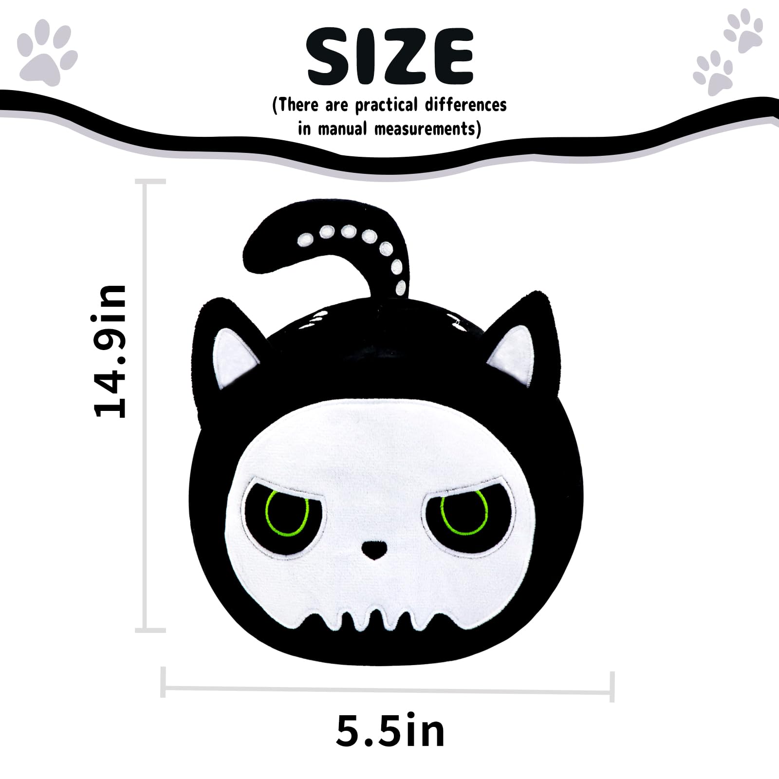 Koiernr Halloween Black Cat Plush Toy Black Cat Pillow, Black Cat Stuffed Animal Pillows Cute Skeleton Black Cat Plushie Toys Gifts for Kids Adults Birthday Gifts Halloween Home Decor