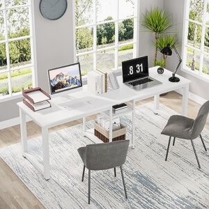 LITTLE TREE 78 Inch 2 Person Desk with Storage, Long Desk for 2 People, Extra Large Double Gaming Desk, White Two Computer Workstation Desk for Home Office