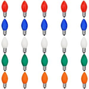 25 pack c7 led multicolor replacement bulbs, christmas multicolor ceramic led light bulbs vintage light bulbs for christmas indoor outdoor string lights, e12/c7 candelabra base, 0.6 watt