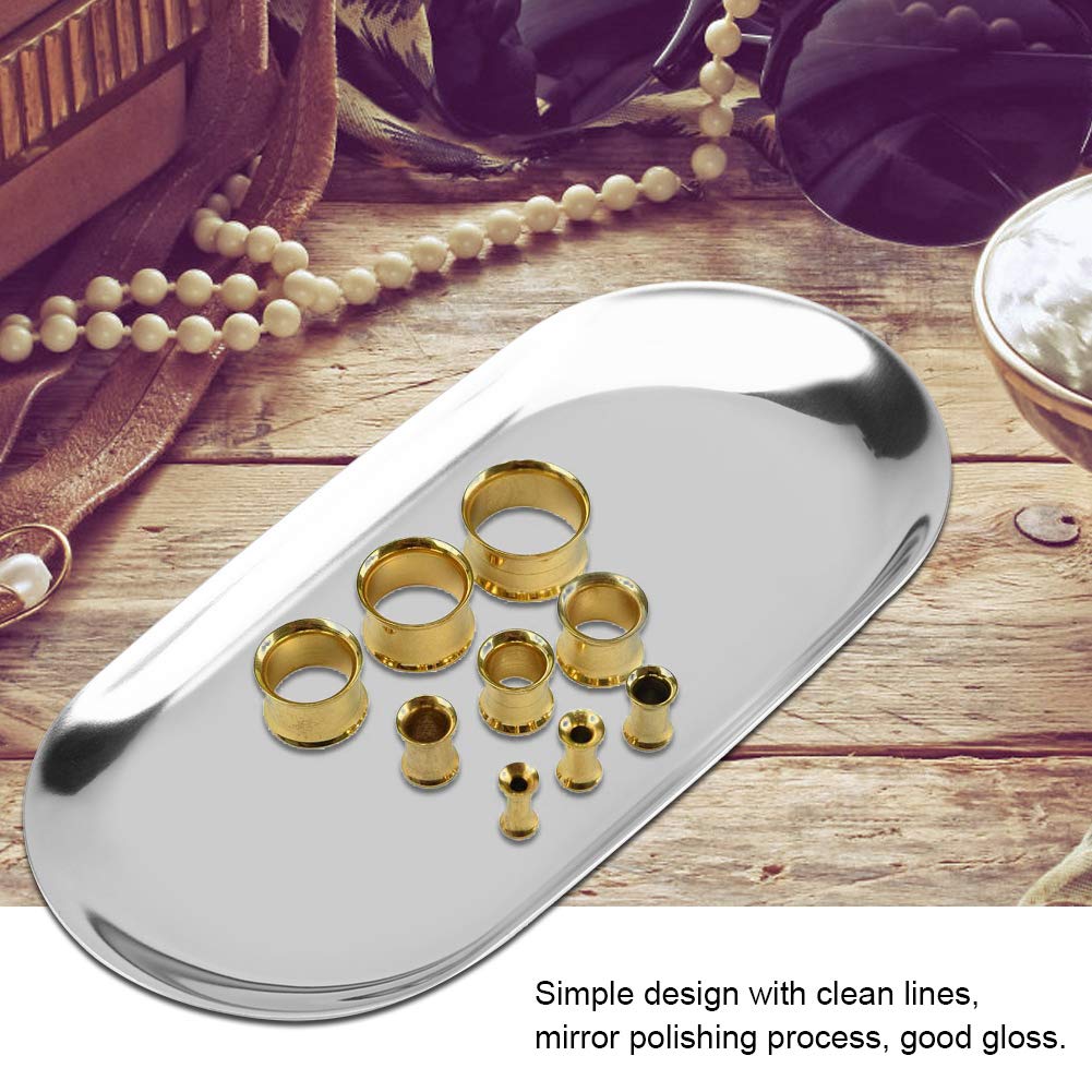 Trinket Tray, Stainless Steel Decorative Tray Oval Vanity Tray Small Perfume Tray for Perfume, Cosmetics, Jewelry, Makeup or Tea Fruit (18 * 8cm/7.1 * 3.2in, Silver)