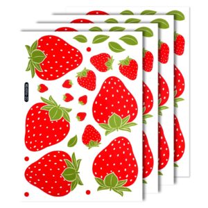 4 sheets / 92pcs strawberry wall decals, removable cute fruit wall stickers for girls bedroom dorm dining room kitchen bathroom waterproof decor