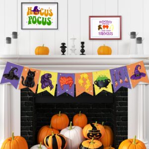 anydesign hocus pocus banner halloween burlap banner pre-assembled witch black cat banner colorful holiday bunting garland hanging decorations for halloween party decoration supplies