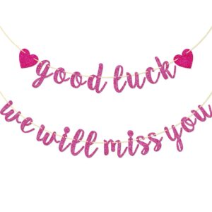 good luck we will miss you banner for farewell party, pre-strung going away party decorations for graduation party and retirement party, hot pink glitter