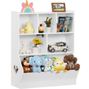 lerliuo kids storage organizer, 3 tier children bookcase and bookshelf, toddler 6 cubby cabinet, wood book shelf for playroom, bedroom, living room, nursery, school 39.17'' h (white)