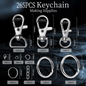 LEOBRO 265PCS Keychains Clips with Key Rings, Keychain, Metal Lobster Claw Clasps and Key Chain Rings, Key Chains Key Rings Bulk, Keychain Rings, Silver Keychain Kit Clip for Keys Crafts