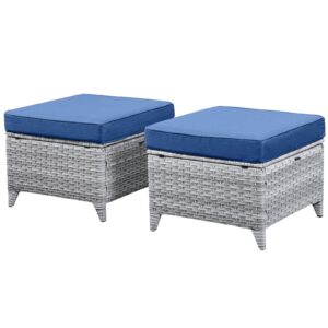 belord outdoor furniture ottoman set of 2 patio seating footstool all-weather rattan wicker ottoman seat with soft cushions for patio furniture set