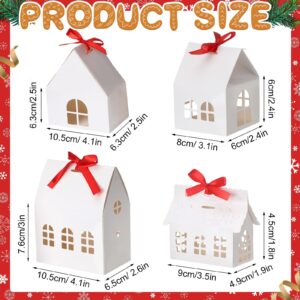 Yinder 25 Pcs House Shaped Gift Boxes with Red Ribbons House Shaped Candy Boxes House Treat Boxes Party Favors Cookie Boxes for Gift Giving White Paper Gable Boxes for Wedding Xmas Party, 4 Styles