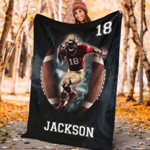 Custom Football Plaid Blanket, Football Throw Blanket Football Blankets for Boys Son,Custom Blanket Gift for Mom Birthday, Soft Bed Flannel Blanket Football Boy Gifts