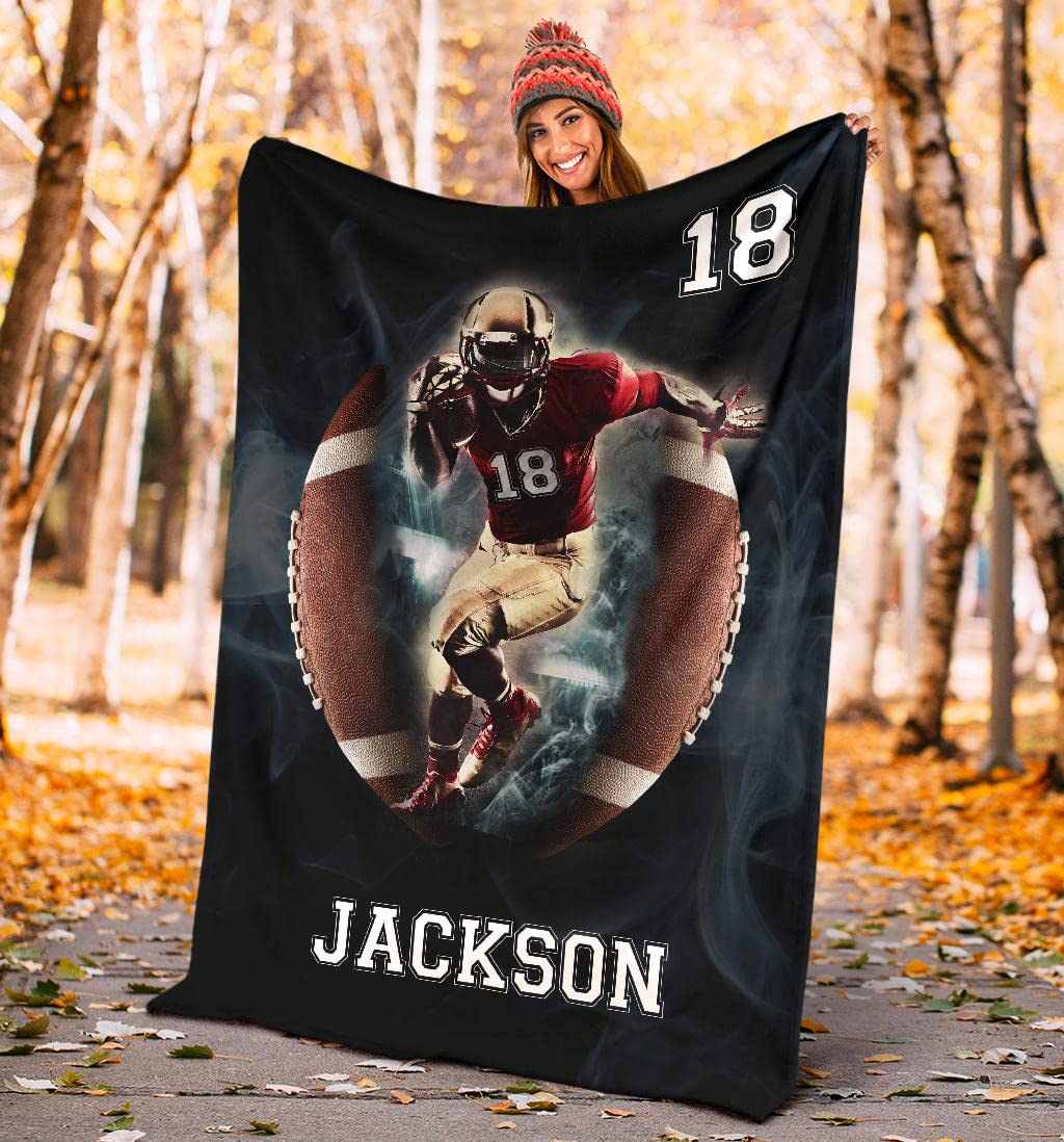 Custom Football Plaid Blanket, Football Throw Blanket Football Blankets for Boys Son,Custom Blanket Gift for Mom Birthday, Soft Bed Flannel Blanket Football Boy Gifts