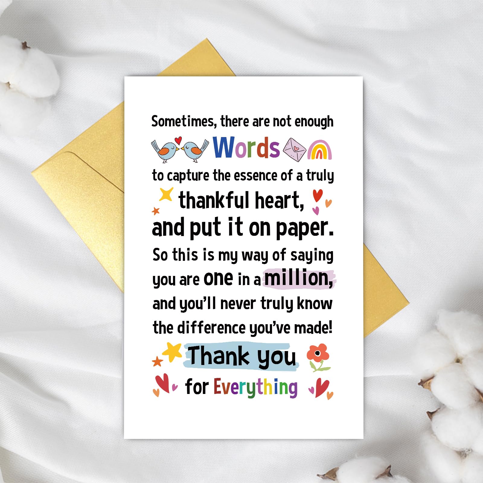 Supoeguk Lovely Thank You Card for Friend, Appreciation Card for Boss Coworker, Poem Thank You Card for Teacher, Sweet Friendship Card for Him Her, One in A Million