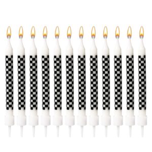 12pcs racing cars themed birthday sparkler candles, black and white checkered flag birthday cake candles cake topper candle birthday cake decorations for racing car party favors baby shower kids boys