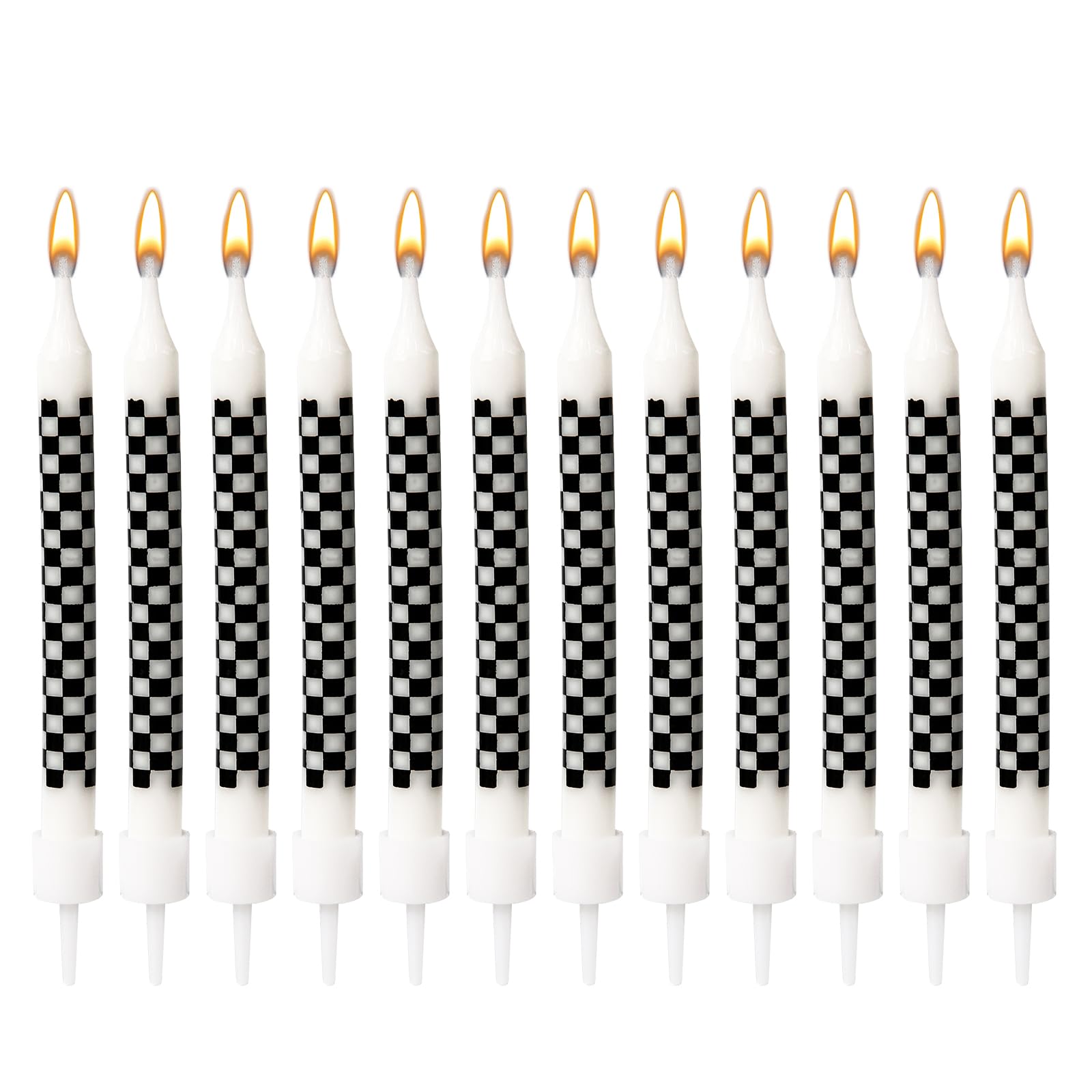 12pcs Racing Cars Themed Birthday Sparkler Candles, Black and White Checkered Flag Birthday Cake Candles Cake Topper Candle Birthday Cake Decorations for Racing Car Party Favors Baby Shower Kids Boys