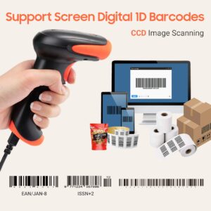 Tera 1D Wired CCD Barcode Scanner: No Laser - Eye Safe, CCD Screen Scan Handheld Bar Code Reader USB Linear Bar Code Scanner Fast and Precise Scan Plug and Play for Payment Pos Model 1500C