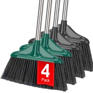 4 pcs heavy duty broom outdoor/indoor commercial broom with 61" long handle,perfect for home garage kitchen office lobby room floor,black and green