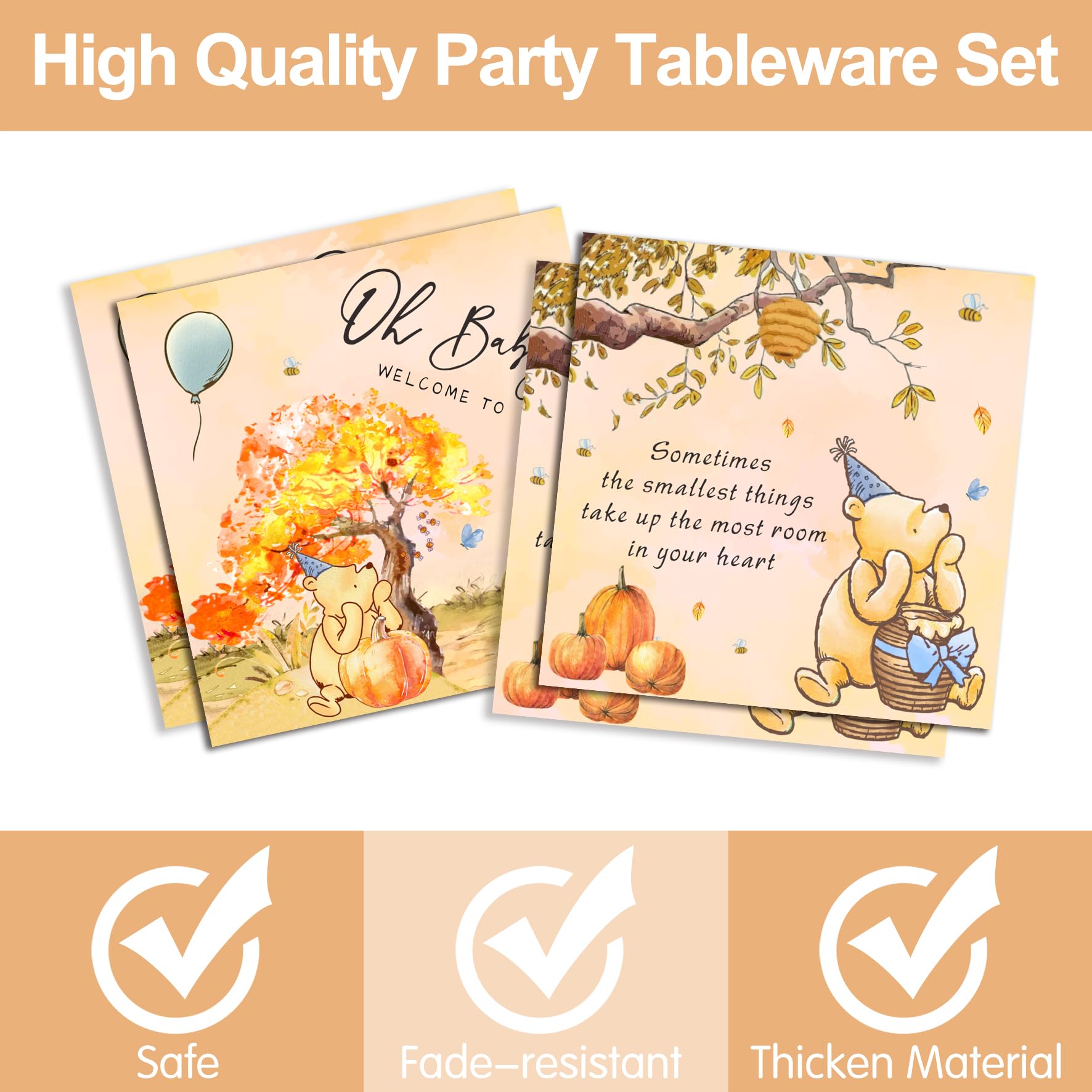 Piooluialy Autumn Winnie Pooh Baby Shower Decorations - Classic Winnie Pooh Party Supplies Include Banner, Tablecloth, Plates, Cups, Napkins, Cutlery, Winnie Thanksgiving Party Supplies | 24 Guests