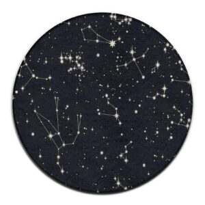 large round bathroom rug kitchen office circle rug for living room sofa bedroom circle cute mat compatible with zodiac constellation galaxy black starry night stars glow dark midnight 36inch(90cm)