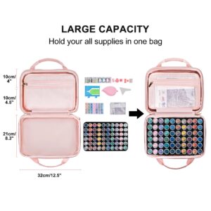 Leudes Diamond Painting Storage Containers, 60 Slots Bead Storage Box for Diamond Art Kits Accessories Organizer Case(Only Bottles and Bag) (Pink-1(60 Jars))