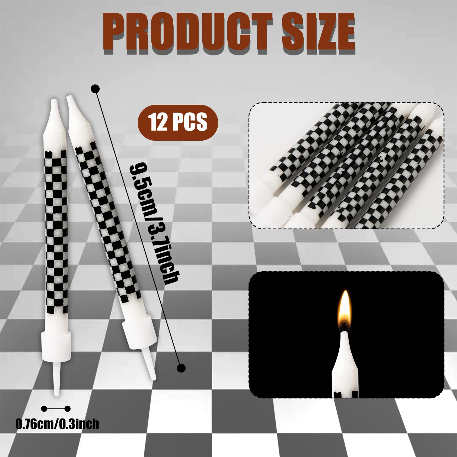 12pcs Racing Cars Themed Birthday Sparkler Candles, Black and White Checkered Flag Birthday Cake Candles Cake Topper Candle Birthday Cake Decorations for Racing Car Party Favors Baby Shower Kids Boys