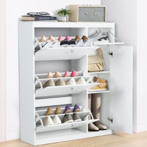 hopubuy white shoe cabinet for entryway, shoe storage cabinet for larger shoes, hidden shoe organizer with door, modern shoe storage cabinet for men women's heels, boots, slippers