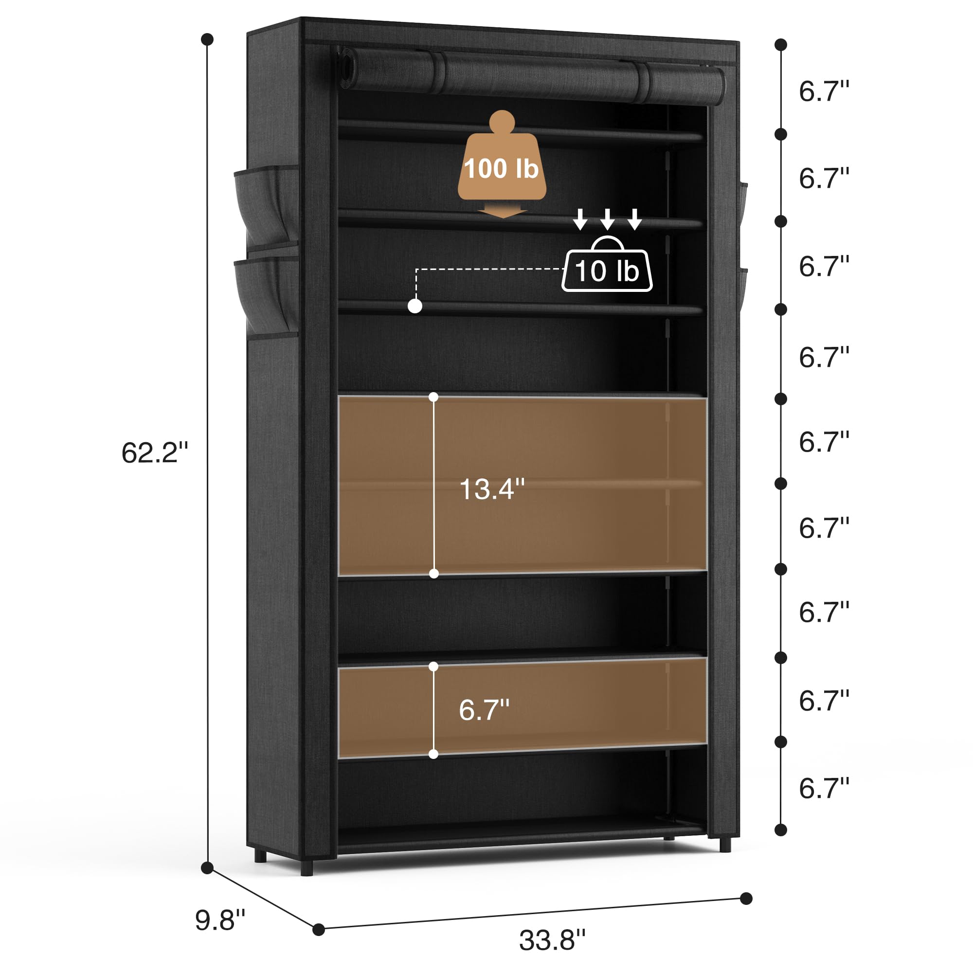 LANTEFUL Shoe Rack with Covers - 10 Tiers Tall Shoe Rack Organizer Large Capacity Shoe Shelf Storage 40 Pairs Space Saving Vertical Shoe Storage Organizer for Closet, Entryway, Dorm, Bedroom