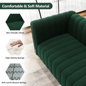 81.3'' Green Velvet Modern Mid Century Deep Seat Sofa, Oversized 3-Seater Loveseat Comfy Couch for Living Room and Apartment Furniture