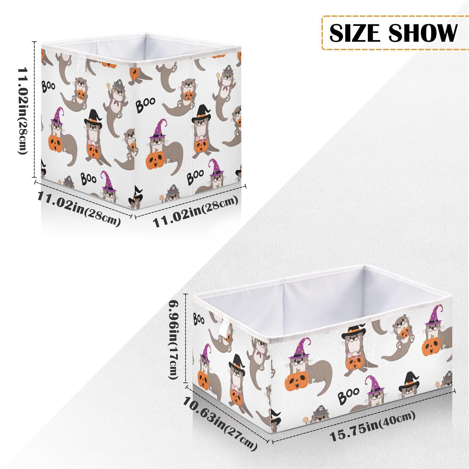 Emelivor Cute Otter Halloween Rectangle Storage Bins Fabric Storage Cube Large Storage Baskets for Shelves Collapsible Cube Organizer Bins for Shelves Nursery Closet Bedroom Living Room,16 x 11inch