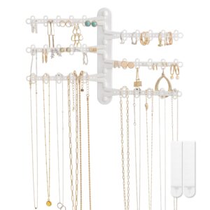 all hung up 6-tier 6" wall jewelry organizer, command strips included for easy hanging, 120 hole earring organizer, necklace organizer, bracelet holder, ring holder, rotating branches, white